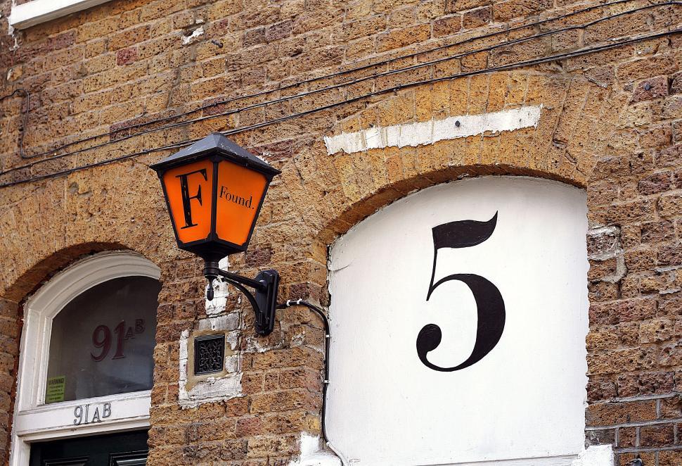 Free Stock Photo of Number 5 door and lantern on brick building wall ...