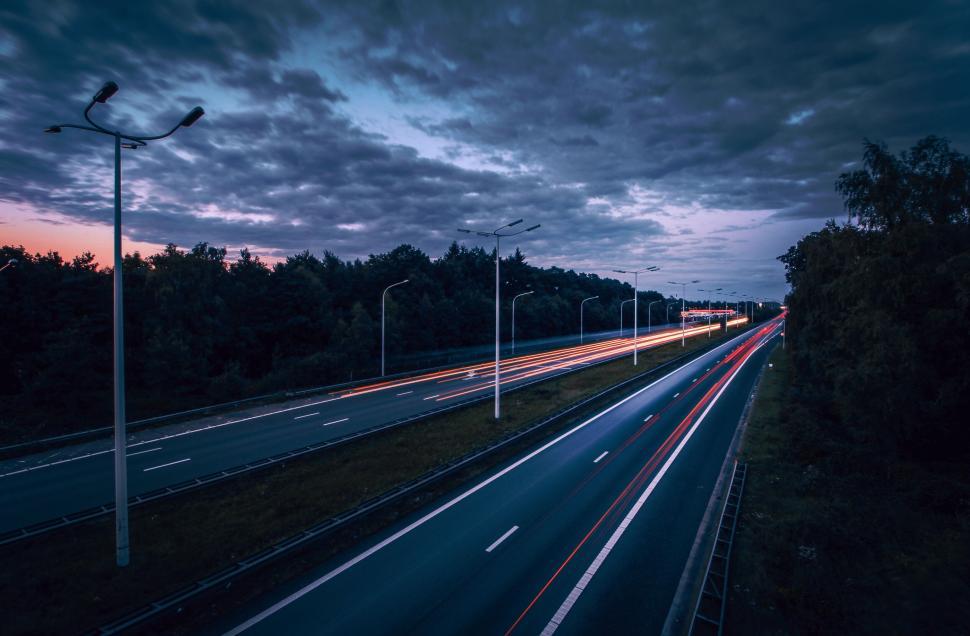 Free Stock Photo of Evening traffic on highway captured with long ...