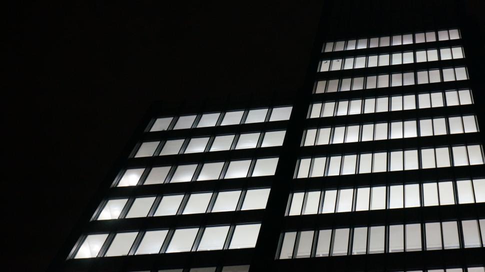 Free Stock Photo of Lit windows of a dark building against night sky ...