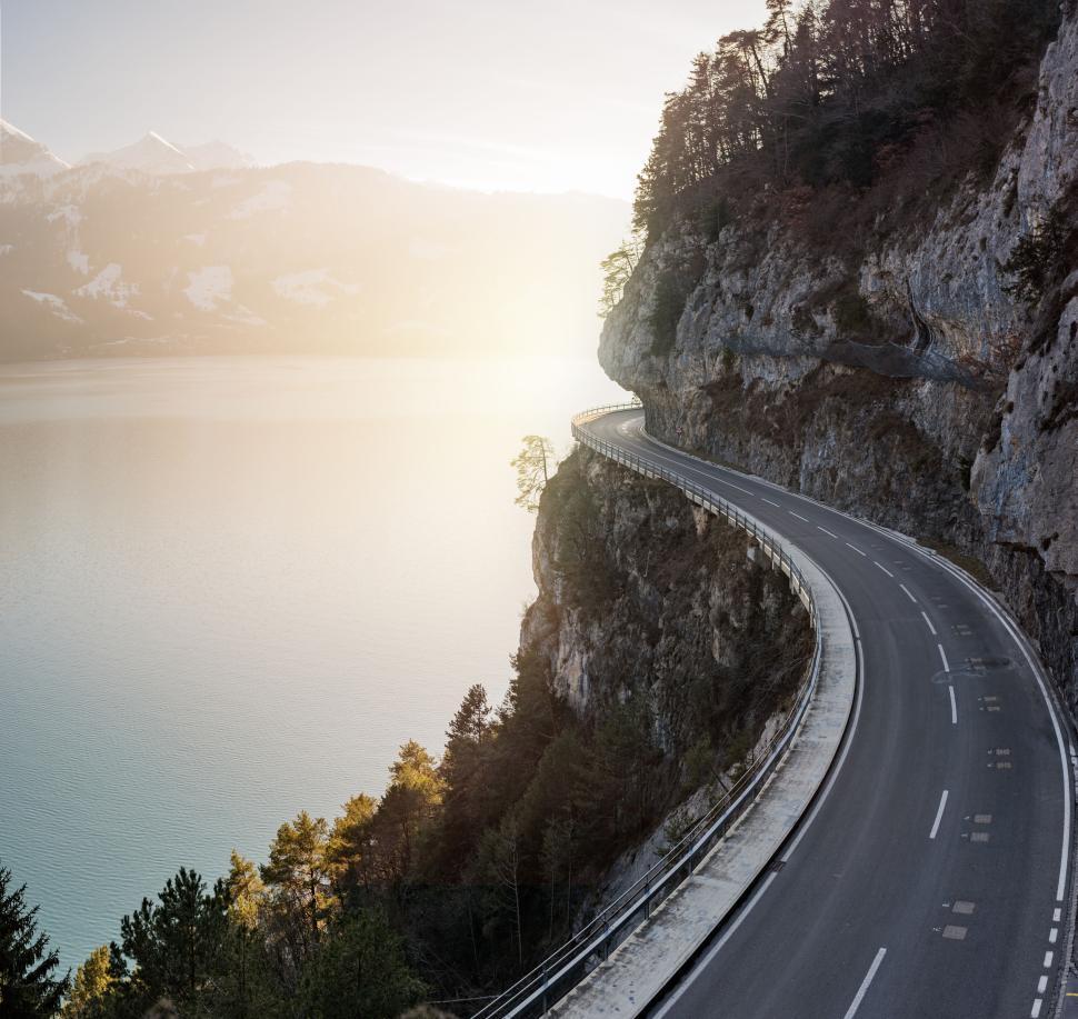 Free Stock Photo of Scenic lakeside road winding through rocky mountainscape | Download Free ...