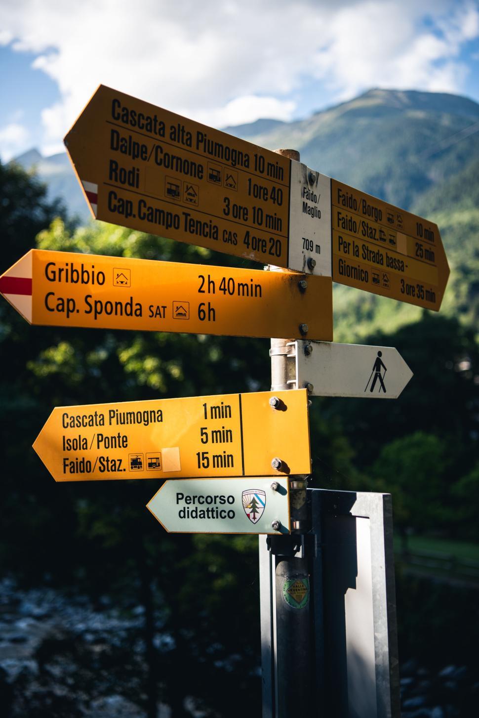 Free Stock Photo of Mountain Hiking Trail Signpost with Destinations ...