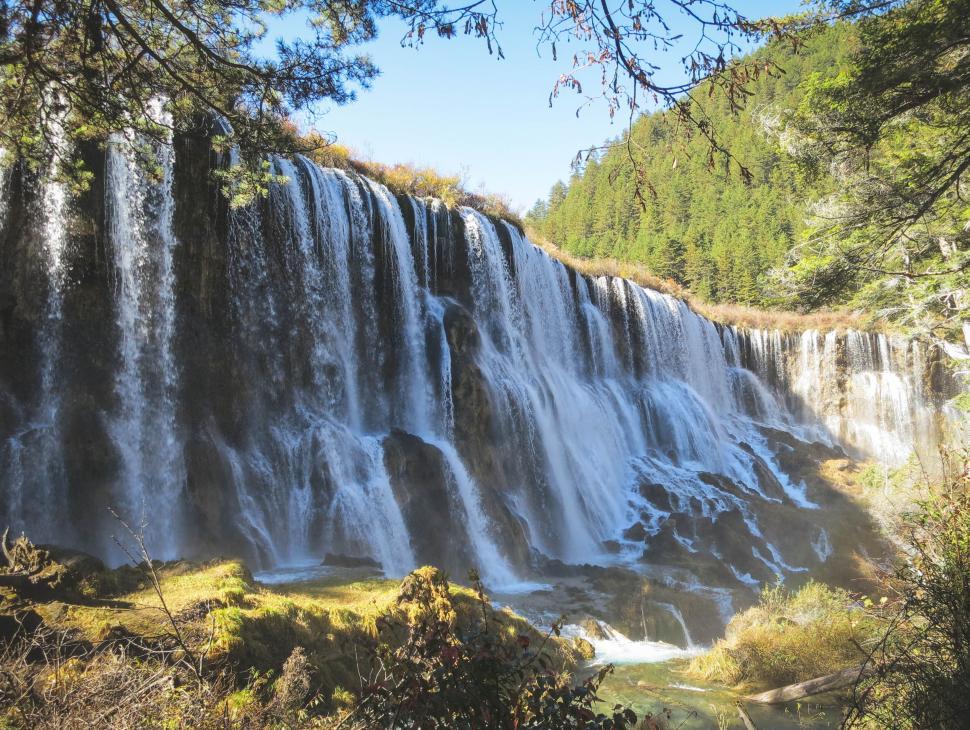 Free Stock Photo of Beautiful cascading waterfall flowing between green ...