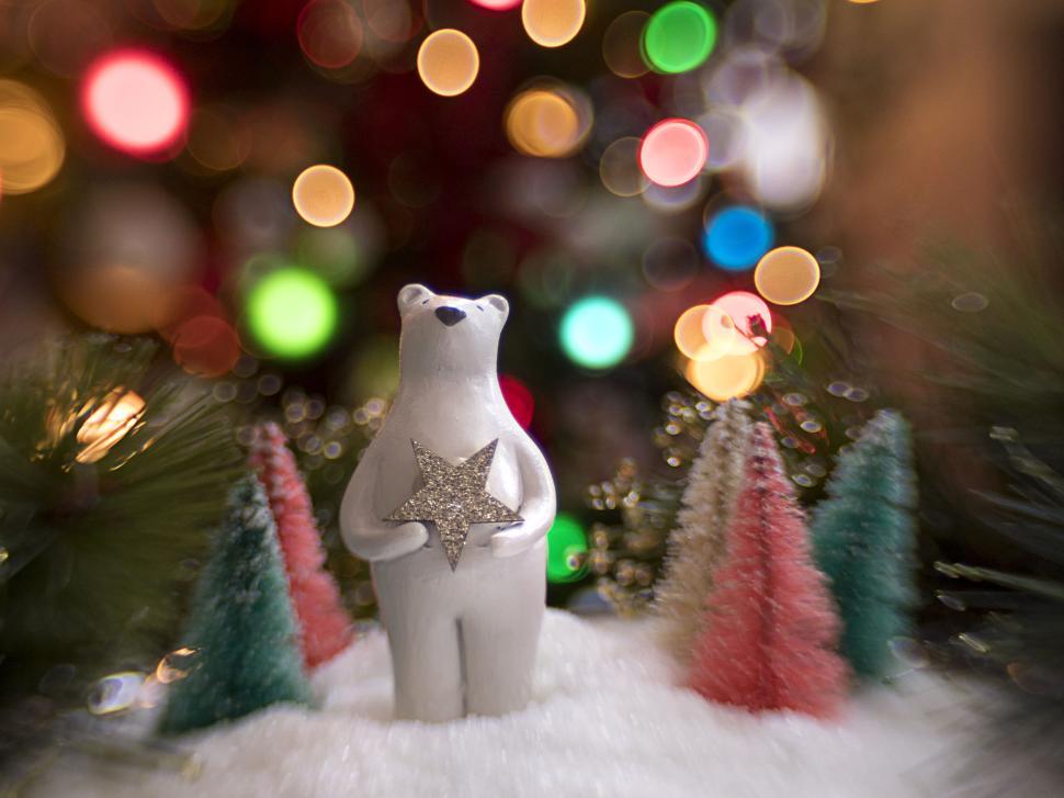 Free Stock Photo of Festive bear ornament in a colorful holiday display ...