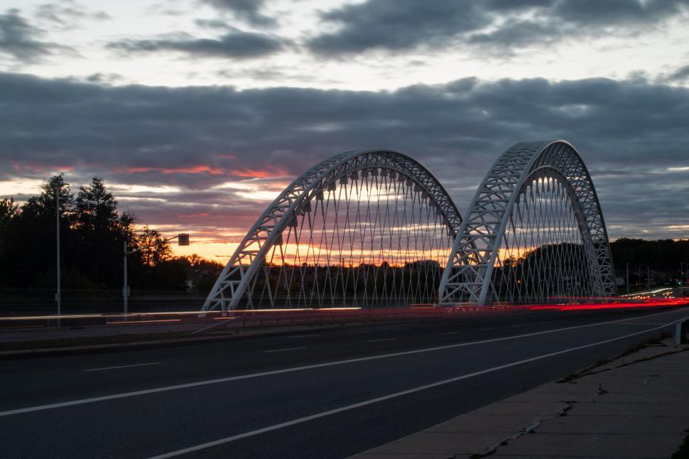 Free Stock Photo of Silhouette of a double-arch bridge at sunset ...
