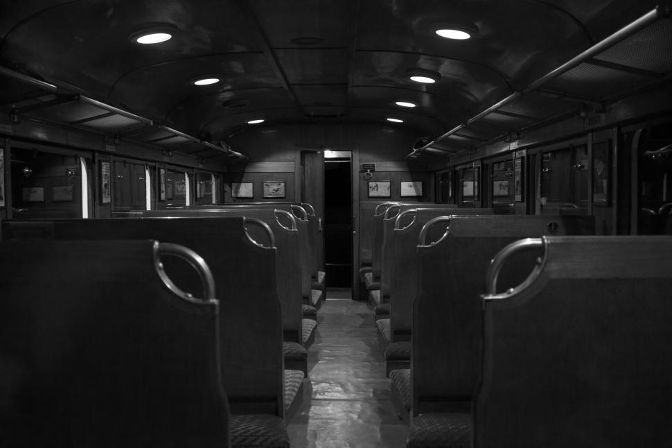 Free Stock Photo of Interior of an empty vintage train with wooden ...