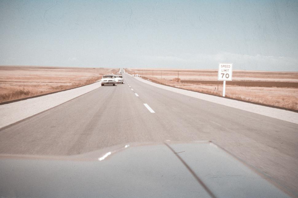 Free Stock Photo of Open highway with vintage cars driving into horizon ...