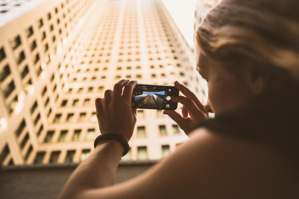 Free Stock Photo of Person capturing cityscape with mobile phone camera ...