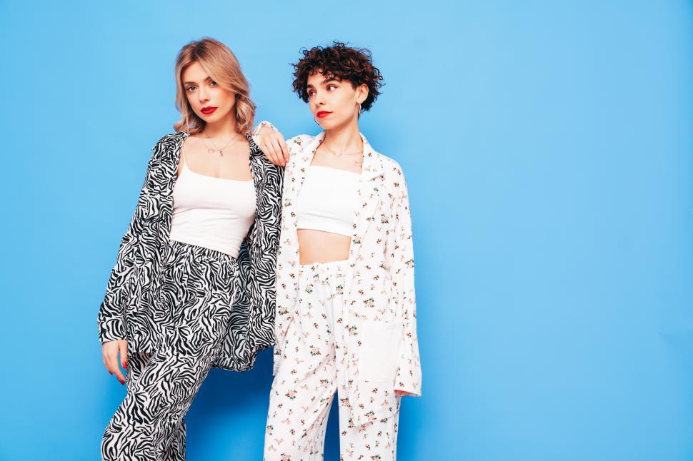 Free Stock Photo of Fashionable women posing in printed outfits ...