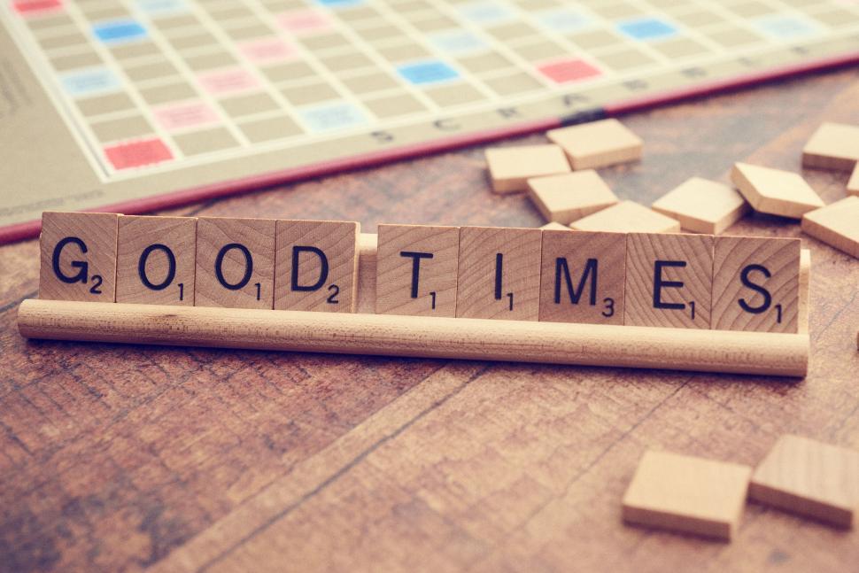Free Stock Photo of Scrabble tiles spelling out good times on rack with ...