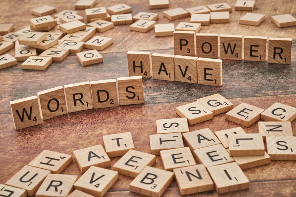 Free Stock Photo of Scrabble tiles spell WORDS HAVE POWER on a wooden ...