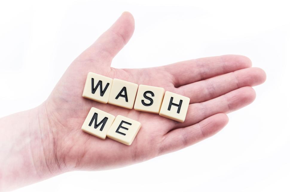 Free Stock Photo of Hand holding Scrabble tiles with the words Wash Me ...
