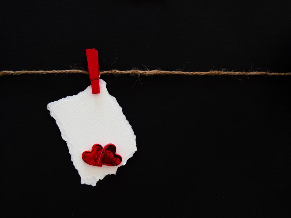Free Stock Photo of Love note hanging on string with red hearts ...