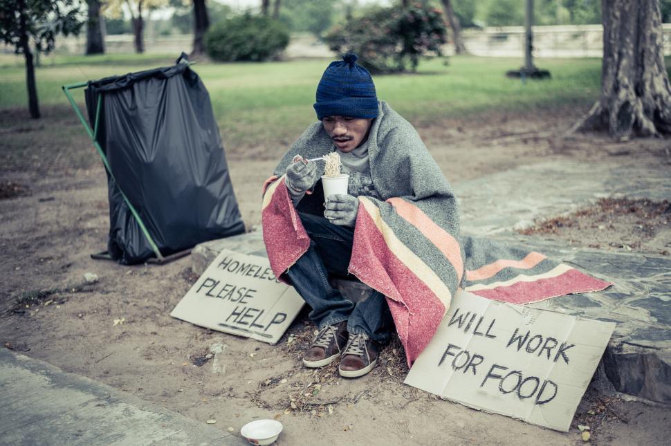 Free Stock Photo of The beggars sat wrapped in cloths and eating ...