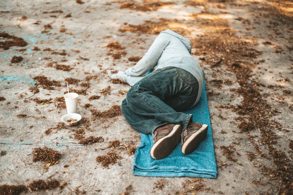 Free Stock Photo of Beggars lying on the side of the street with dirty ...