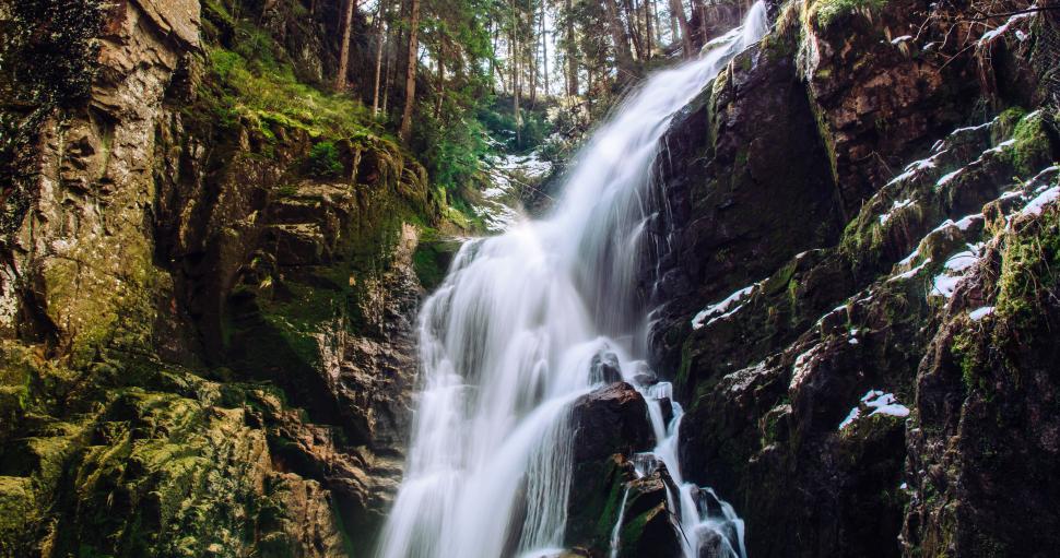 Free Stock Photo of Autumn waterfall flowing through forested land ...