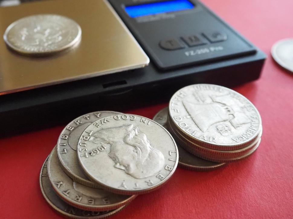 Free Stock Photo of Franklin Half Dollars 90 Silver Coins | Download ...