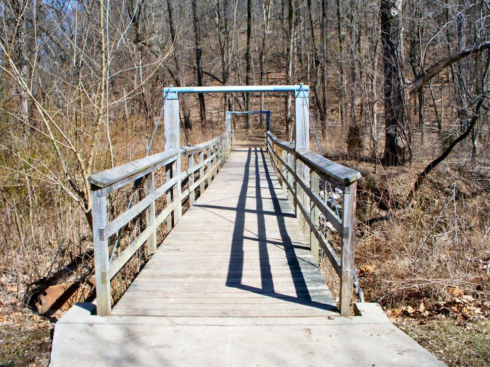 Free Stock Photo of Long wood foot bridge crossing over a creek ...