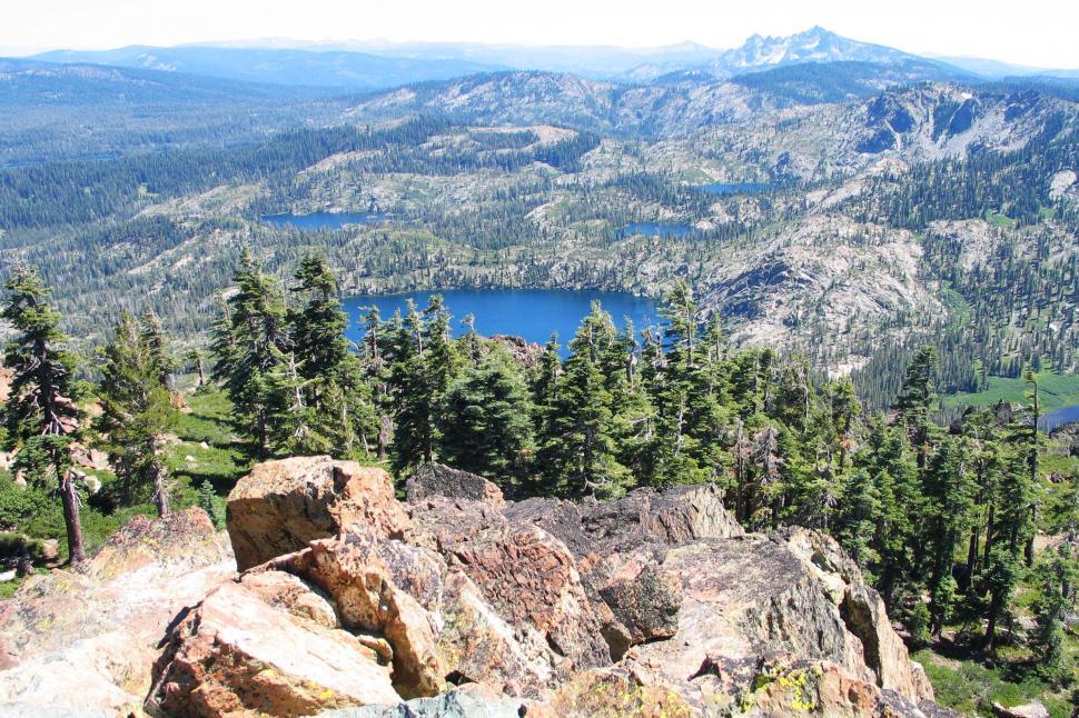 Free Stock Photo of pines rock boulder forest trees lake pond water ...