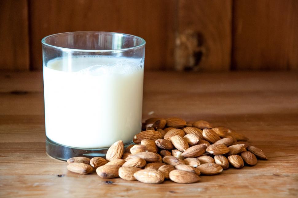 Free Stock Photo of Almond milk with almond on a wooden table ...