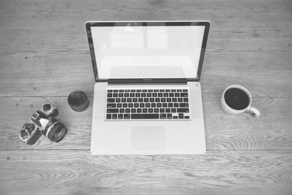 Free Stock Photo of SLR camera and open laptop | Download Free Images ...