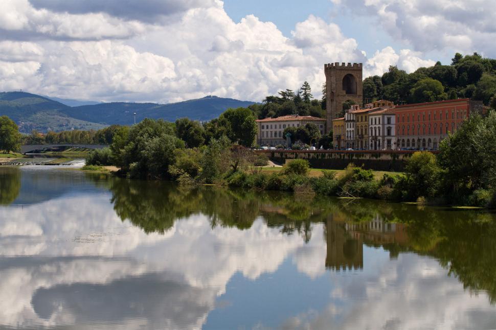 Free Stock Photo of Piazza Giuseppe Pozzi reflecting in the Fiume Arno ...
