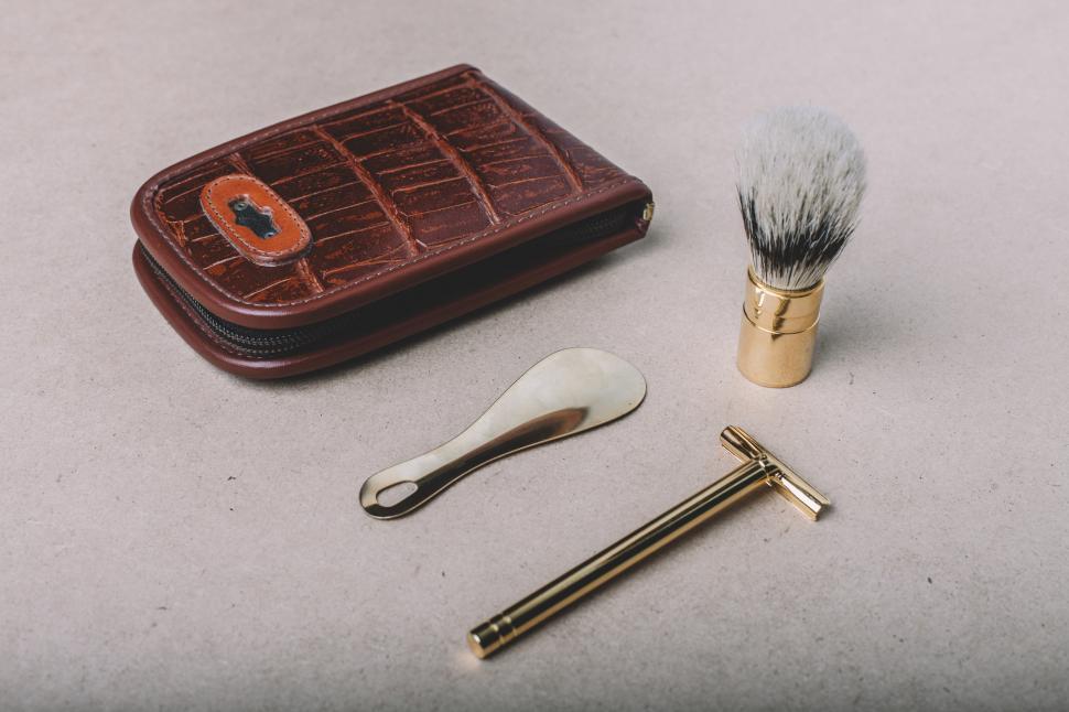 Free Stock Photo of Shaving Brush, Razor, and Razor Blade on Table ...