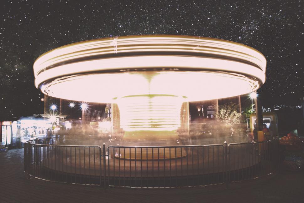 Free Stock Photo of Carousel Spinning Under Starry Night Sky | Download ...