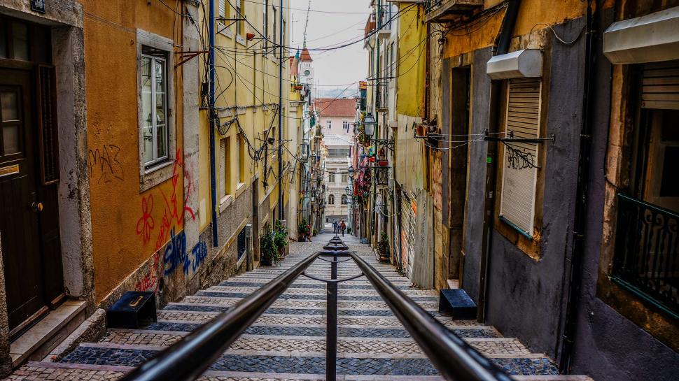 Free Stock Photo of Industrial Train Track Cutting Through Narrow Urban ...