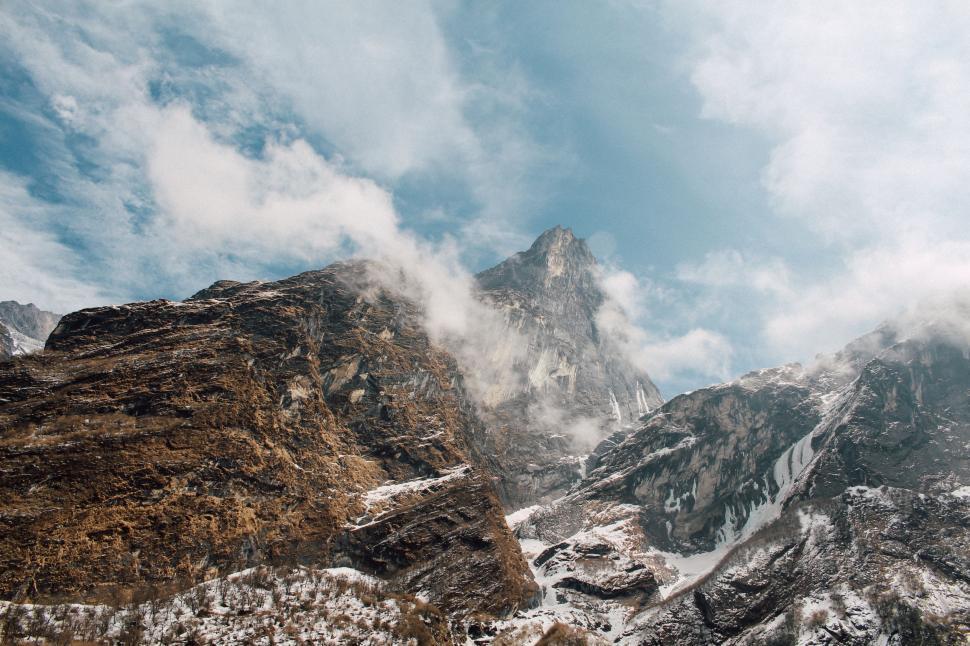 Free Stock Photo of Snow-Covered Mountain Range Under Cloudy Sky ...