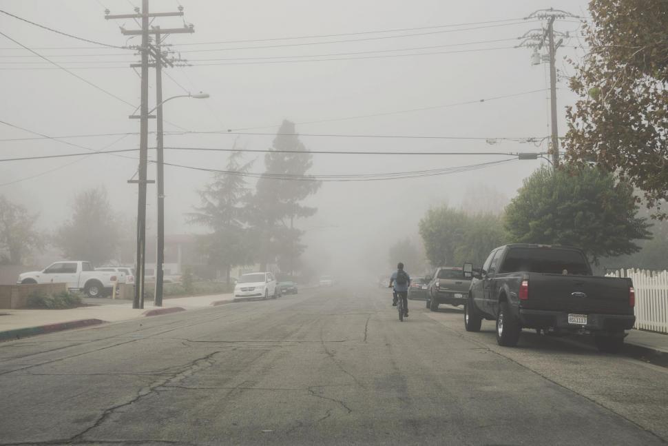 Free Stock Photo of Person Riding Bike on Foggy Street | Download Free ...