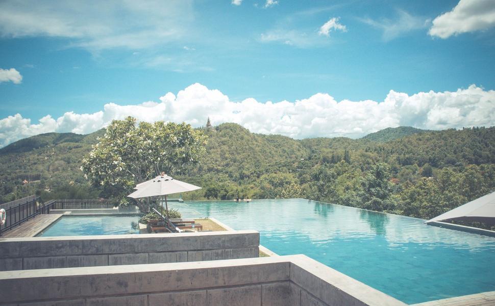 Free Stock Photo of Pool Overlooking Mountain Range | Download Free ...