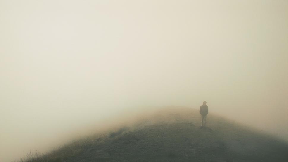 Free Stock Photo of Person Standing on Top of Hill in Fog | Download ...