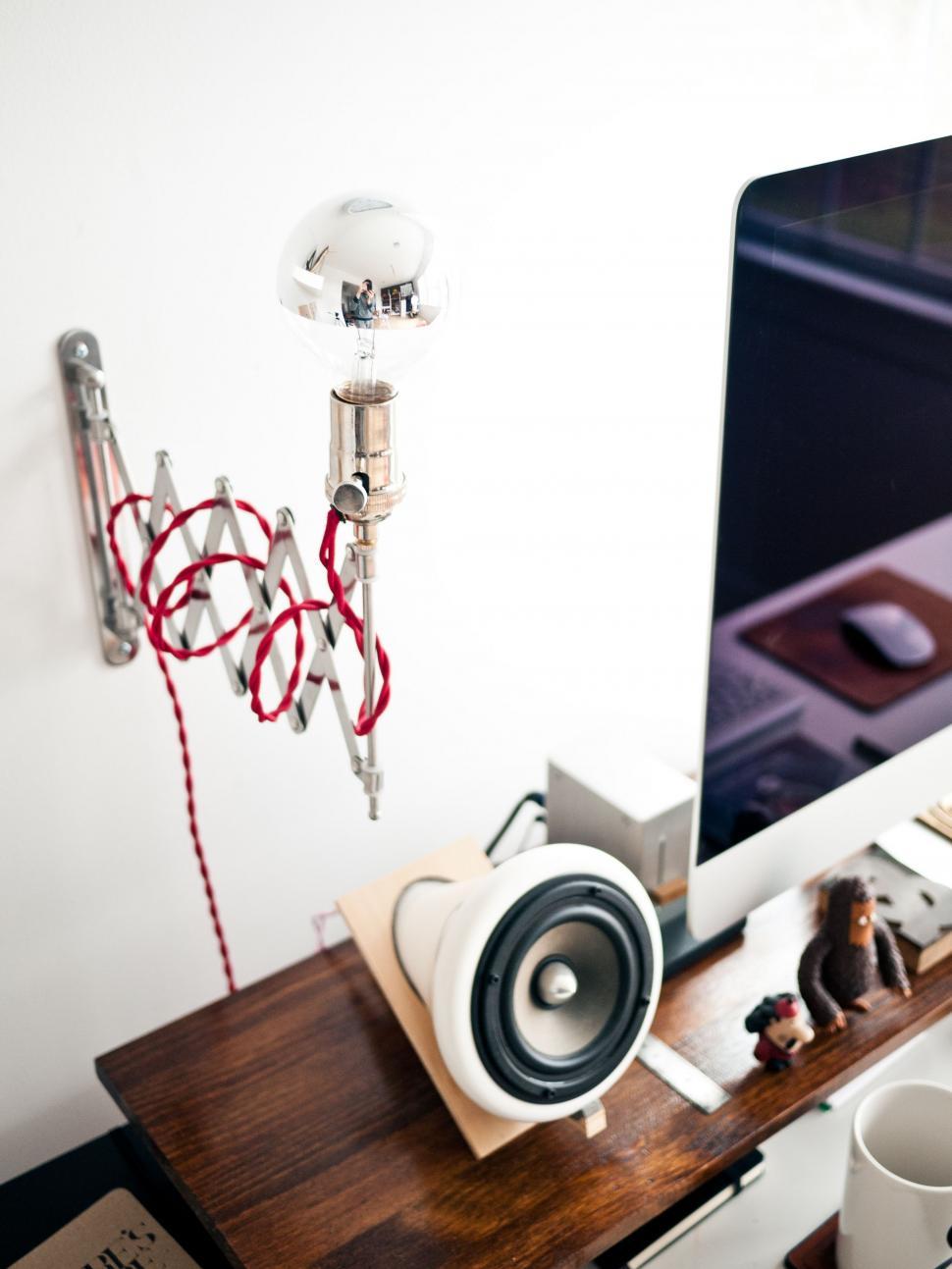 Free Stock Photo of Modern Desk Setup With Computer and Speakers ...