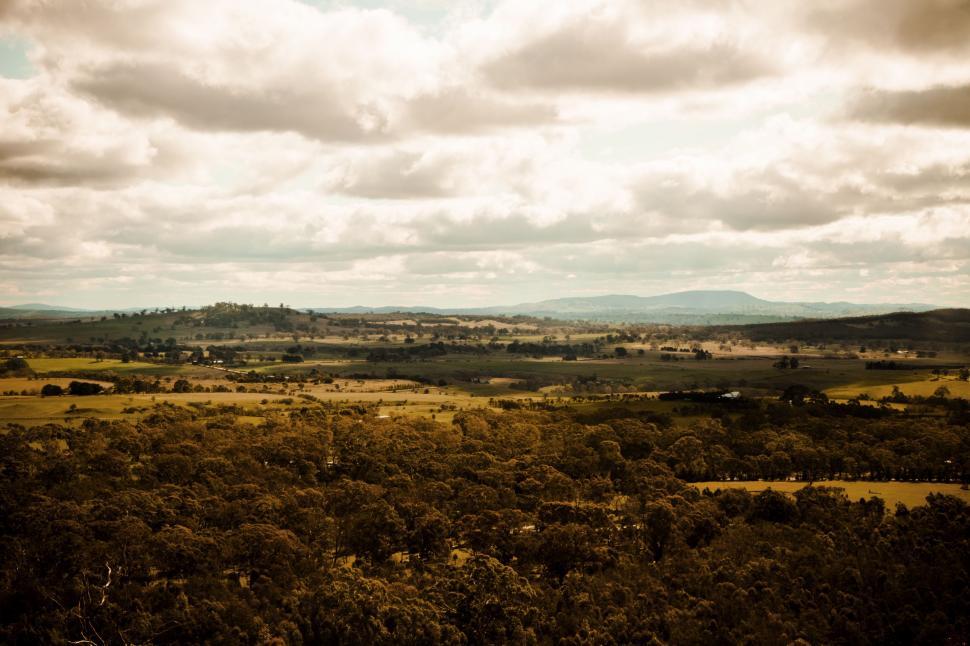 Free Stock Photo of Field With Trees and Distant Hills | Download Free ...