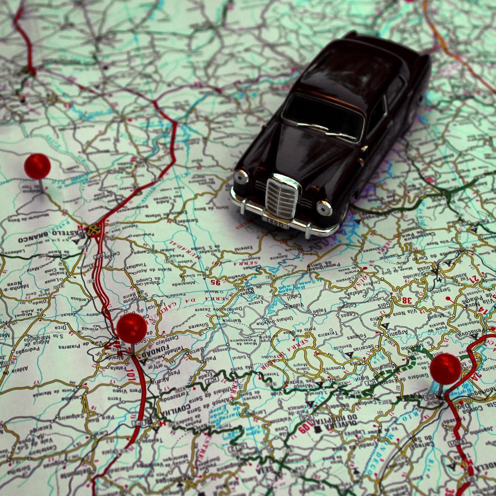 Free Stock Photo of Miniature car and pushpins on a map - Travel ...