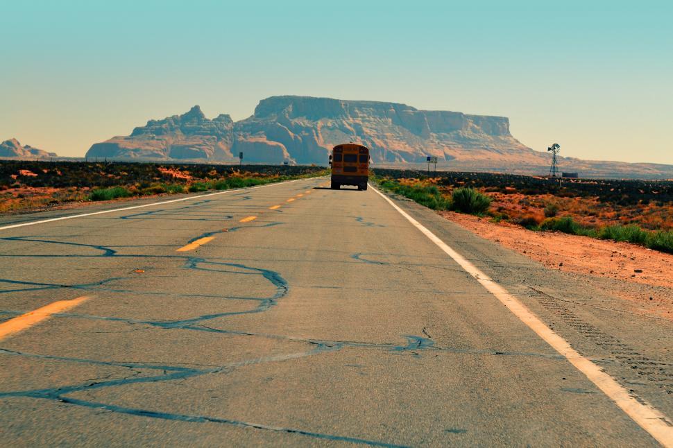 Free Stock Photo of Bus Driving Down Desert Road | Download Free Images ...