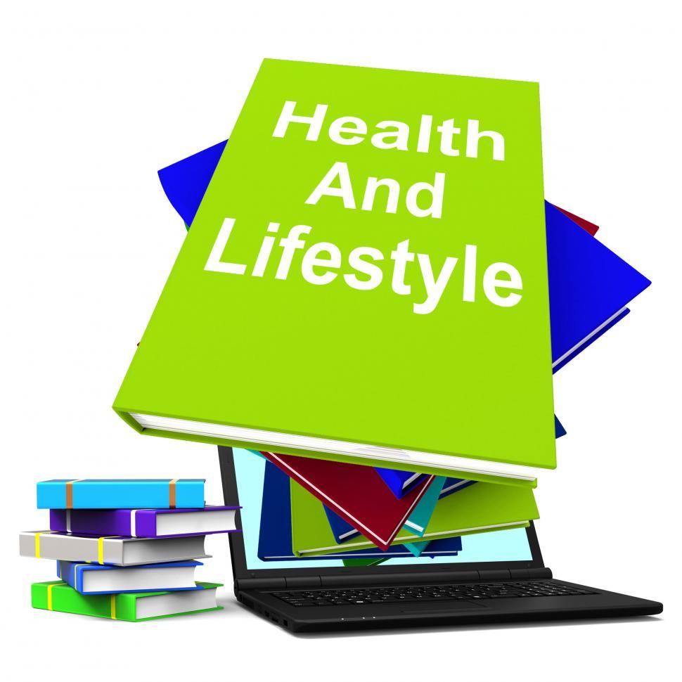 Free Stock Photo of Health and Lifestyle Book Stack Laptop Shows ...