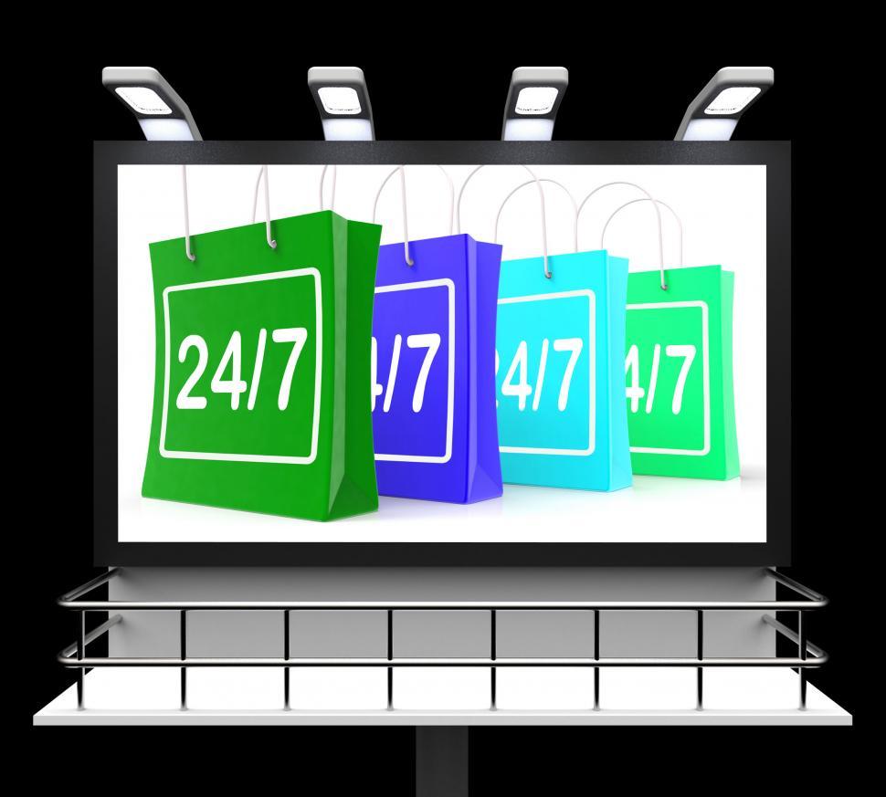 Free Stock Photo of Twenty Four Seven Shopping Sign Shows Open 247 ...