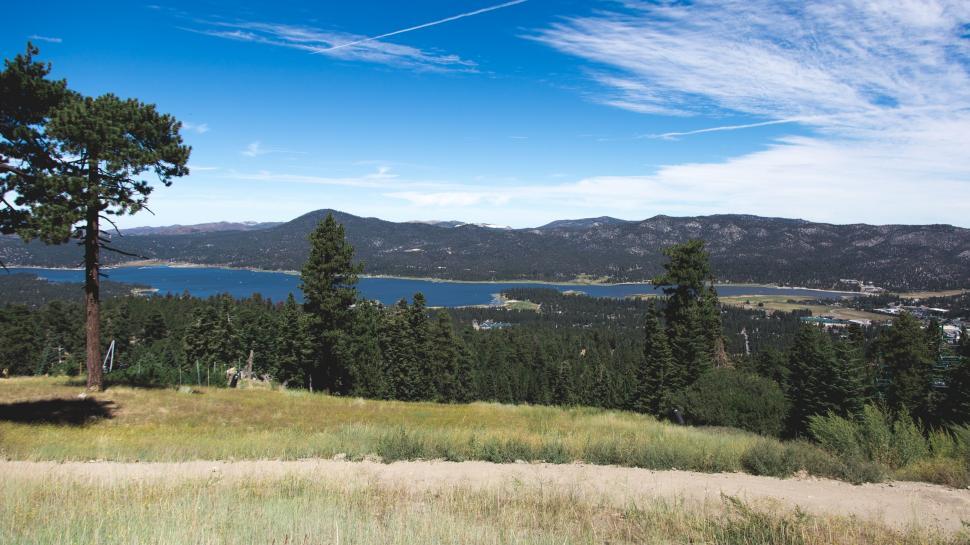 Free Stock Photo of A View of a Lake and Mountains From a Hill ...