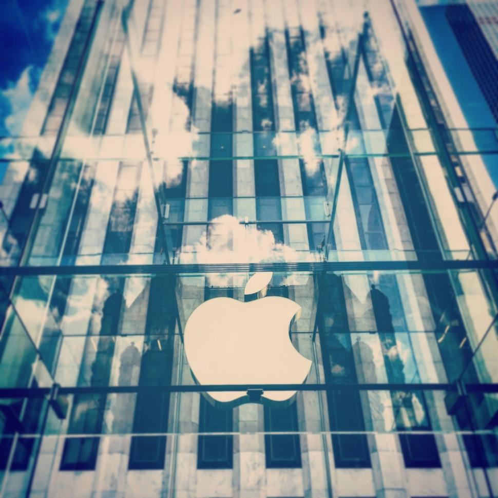Free Stock Photo of Apple Logo Reflecting on Glass Building | Download ...