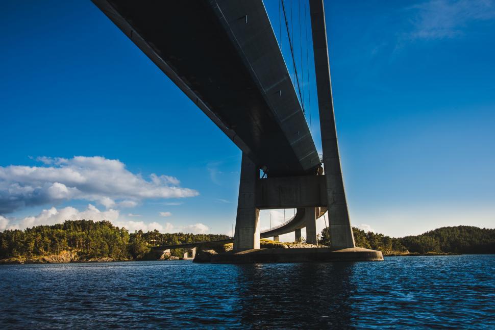 Free Stock Photo of Massive Bridge Spanning Over Vast Body of Water ...