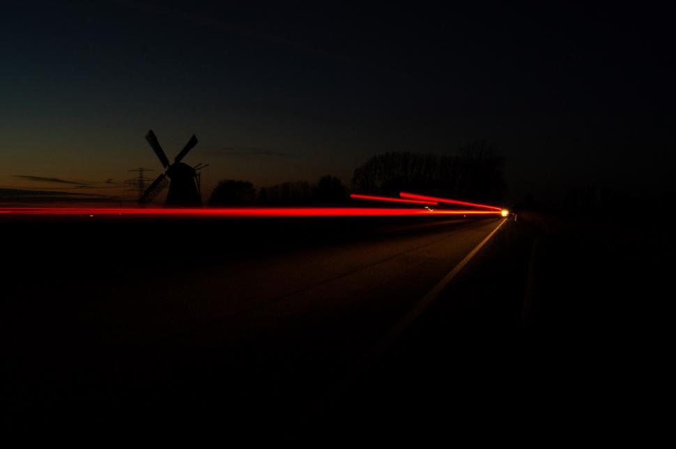 Free Stock Photo of Windmill Illuminated by Red Light in Darkness ...