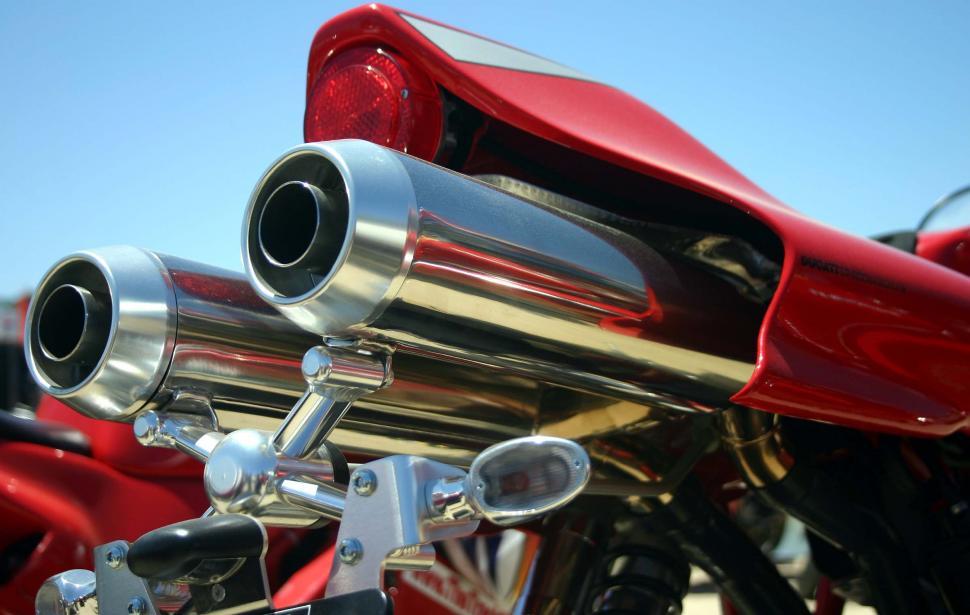 Free Stock Photo of Close Up of a Red Motorcycle With Chrome Exhaust ...