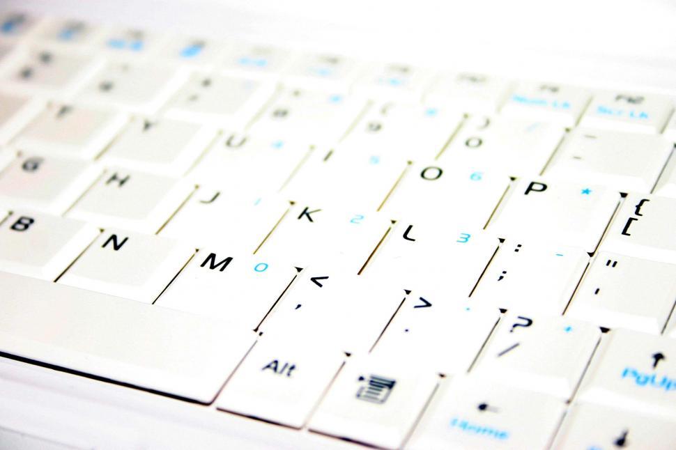 Free Stock Photo of Close Up of a White Keyboard With Blue Letters ...