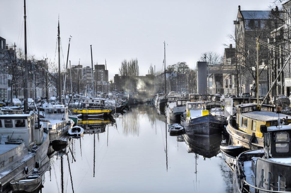 Free Stock Photo of Busy Harbor With Boats and Tall Buildings ...