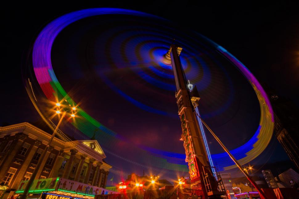 Free Stock Photo of Ferris Wheel Illuminating Cityscape at Night ...