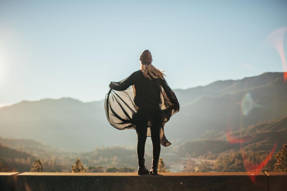 Free Stock Photo of Person Standing on Ledge With View of Mountains ...