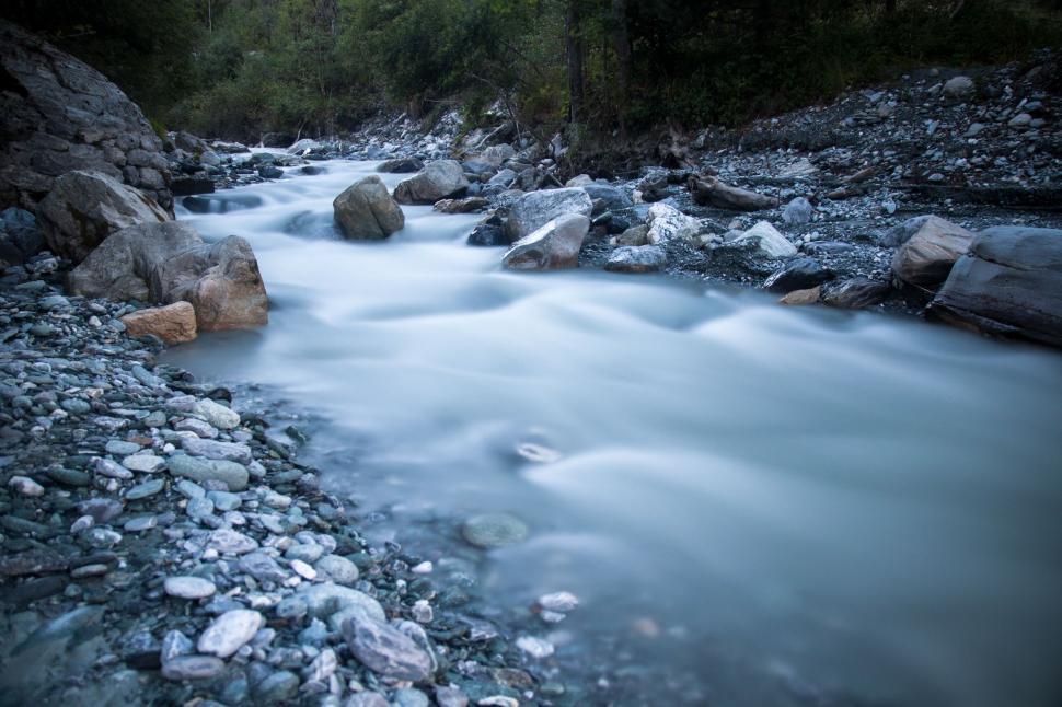 Free Stock Photo of River Flowing Through Forest Filled With Rocks ...