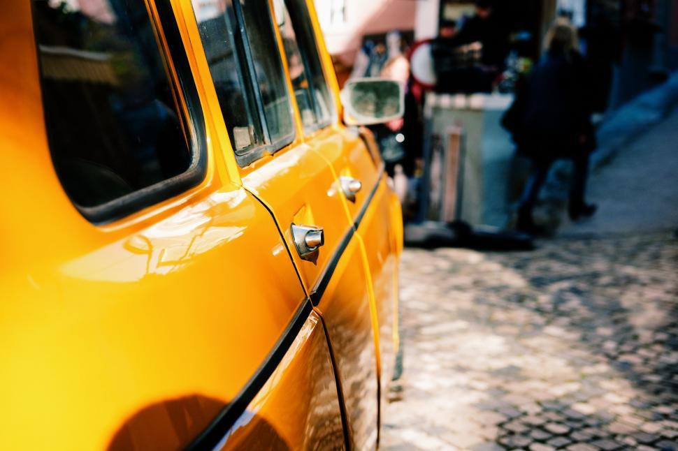 Free Stock Photo of Yellow Taxi Cab Parked on Side of Street | Download ...