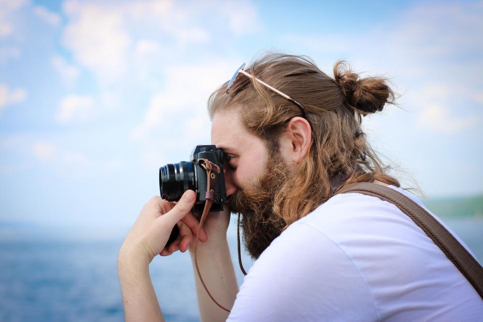 Free Stock Photo of Man Capturing Ocean Scene With Camera | Download ...